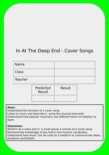 ASPIRE Curriculum - Y8 Cover Songs Unit Workbook and Accompanying ...