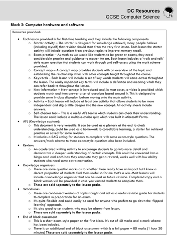 OCR GCSE CS - Block 2 teacher guidance | Teaching Resources