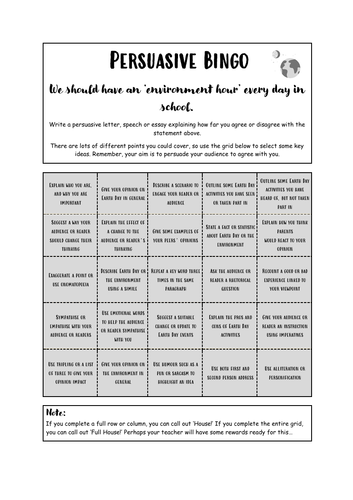 Earth Day Bingo | Persuasive and Exposition Writing | Teaching Resources