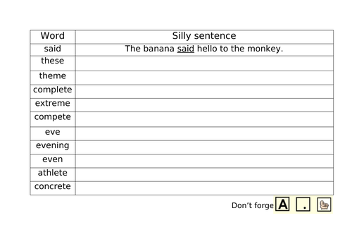 Silly Sentences Spelling Grid | Teaching Resources