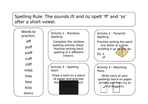 Spelling Homework Activities | Teaching Resources