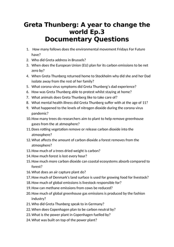 Greta Thunberg: A Year to Change the World Ep.3 Worksheet | Teaching ...