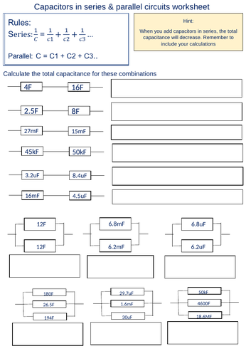 Capacitors in series & parallel circuits | Teaching Resources