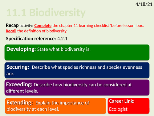 OCR Biology A- Chapter 11 Biodiversity | Teaching Resources