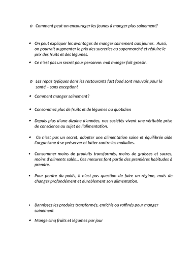 FRENCH GCSE ORAL EXAM EATING HEALTHILY EXAMPLE SENTENCES | Teaching ...