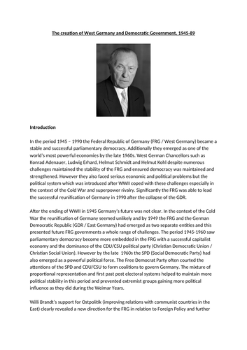 The establishment of West Germany and Democratic Government | Teaching ...