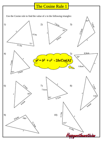 The Cosine Rule - 26 Questions with Answers | Teaching Resources