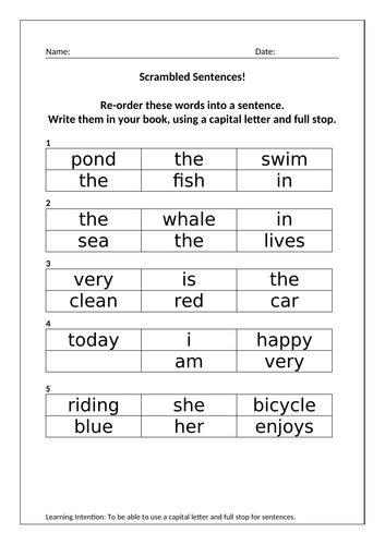 Literacy punctuation KS1 sentences worksheet resource set bundle ...