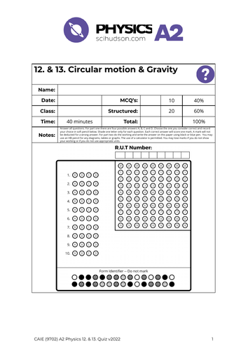A2 Physics 9702 - Quiz - 12. & 13. Circular motion & Gravity | Teaching ...