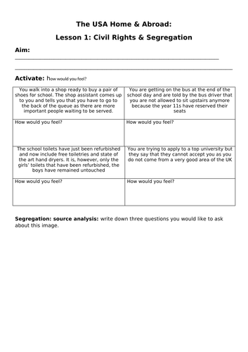 USA Home and Abroad: Civil Rights and Segregation | Teaching Resources