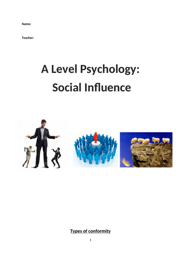 Psychology Social Influence Y12 Booklet AQA | Teaching Resources