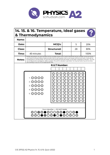 A2 Physics 9702 - Quiz - 14. 15. & 16. Temperature, Ideal gases ...