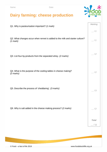 Cheese production worksheet | Teaching Resources