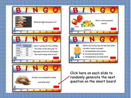 Food, Groups, Nutrition and Food Tests Smart Board Bingo KS3 | Teaching ...