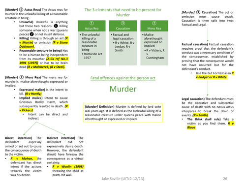 A3 Revision Summaries for fatal offences against the person (Criminal ...