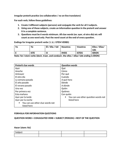 Irregular preterit conjugations with original questions | Teaching ...