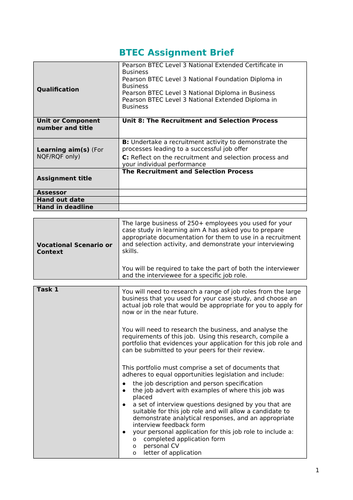 BTEC Business - Unit 8: Recruitment & Selection (Complete bundle) (BTEC ...