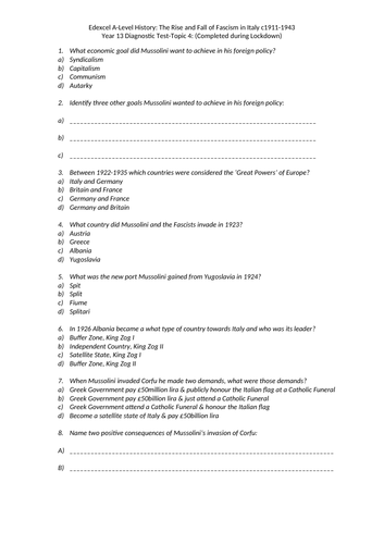 A-Level Fascist Italy (1911-1946) | Teaching Resources