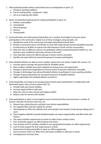 iGCSE PE CIE C4 Exam Questions All Topics | Teaching Resources