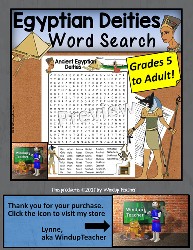 Ancient Egyptian Deities Word Search HARD for Grades 5 to Adult ...