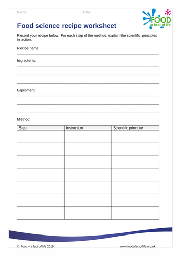 Food science recipe worksheet | Teaching Resources