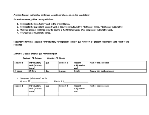 Present subjunctive sentences | Teaching Resources