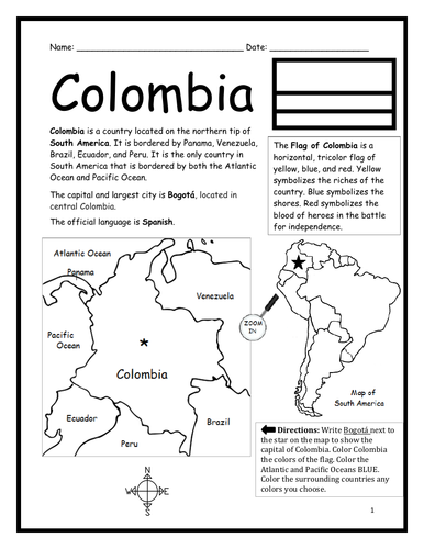 SOUTH AMERICA COUNTRIES PRINTABLE WORKSHEETS BLACK AND WHITE | Teaching ...