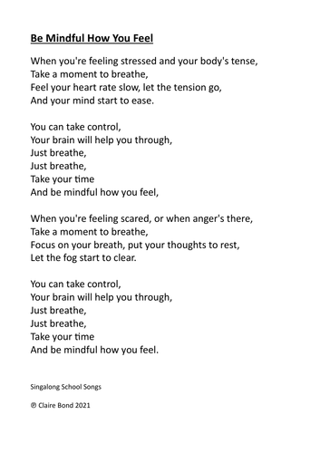 Mindfulness Song | Teaching Resources