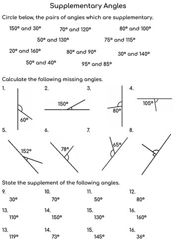 Supplementary Angles | Teaching Resources