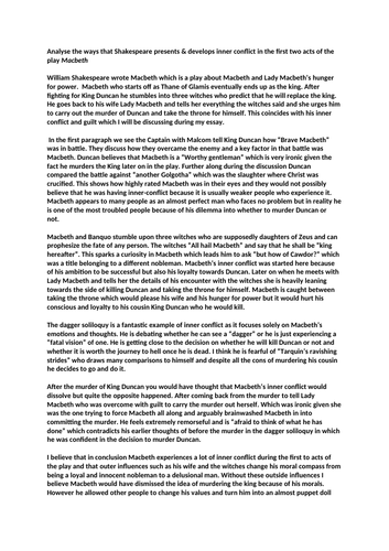 Analyse the ways that Shakespeare presents inner conflict in Macbeth ...