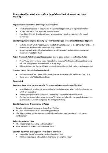 Does situation ethics provide a helpful method of moral decision making ...