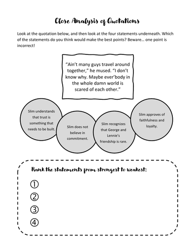 Of Mice and Men | Loneliness | Quotation Evaluation | Close Reading ...