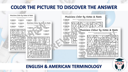 Color by Notes and Rests - 5 Print & Go Sheets - Bonus Research Task ...