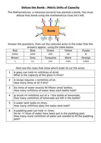 Defuse the Bomb - Metric Measures | Teaching Resources Defuse the Bomb - Metric Measures | Teaching Resources