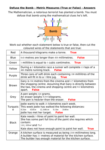 Defuse the Bomb - Metric Measures | Teaching Resources Defuse the Bomb - Metric Measures | Teaching Resources
