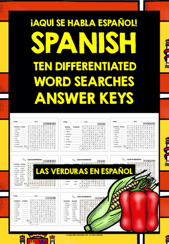SPANISH VEGETABLES WORD SEARCHES #1 | Teaching Resources