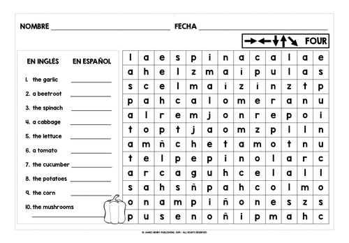 SPANISH VEGETABLES WORD SEARCHES | Teaching Resources