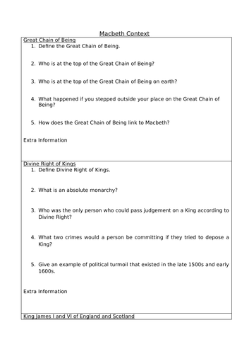 Macbeth Context Lesson | Teaching Resources