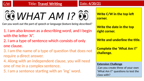 Travel Writing - Lesson 4 | Teaching Resources