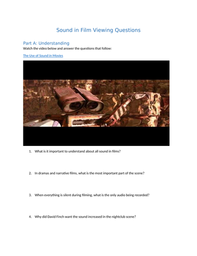 Use of sound in film viewing worksheet | Teaching Resources