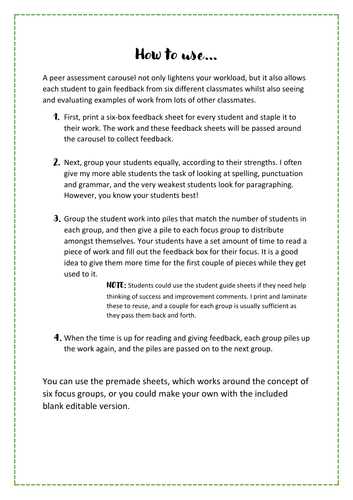 Peer Assessment Carousel | Essays and Extended Writing | KS3 and KS4 ...
