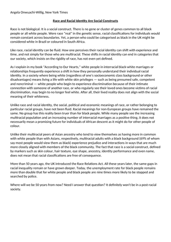 Race as a social construct | Teaching Resources