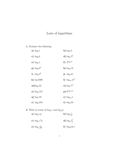 Laws of logarithms worksheet no 2 (with solutions) | Teaching Resources
