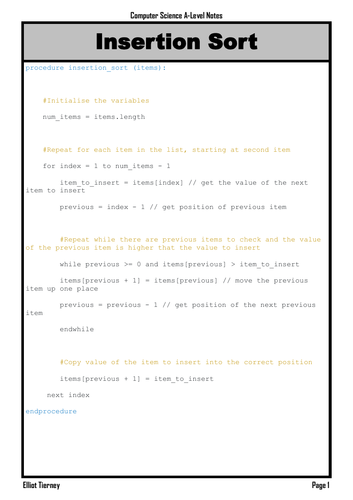 A Level Computer Science Required Algorithms Teaching Resources 