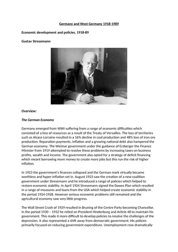 Germany & West Germany 1918-1989 and the Economy | Teaching Resources