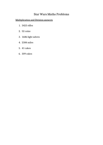 Star Wars Worded Maths Problems | Teaching Resources