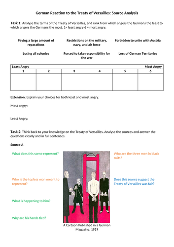 German Reaction to the Treaty of Versailles: Source Analysis | Teaching ...