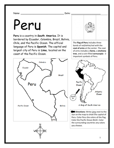 SOUTH AMERICA COUNTRIES PRINTABLE WORKSHEETS BLACK AND WHITE | Teaching ...