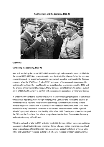 Nazi Economic Policies 1933-1945 | Teaching Resources