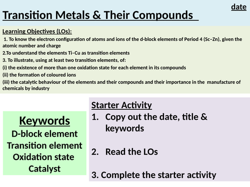 Transition Metals & Their Compounds | Teaching Resources